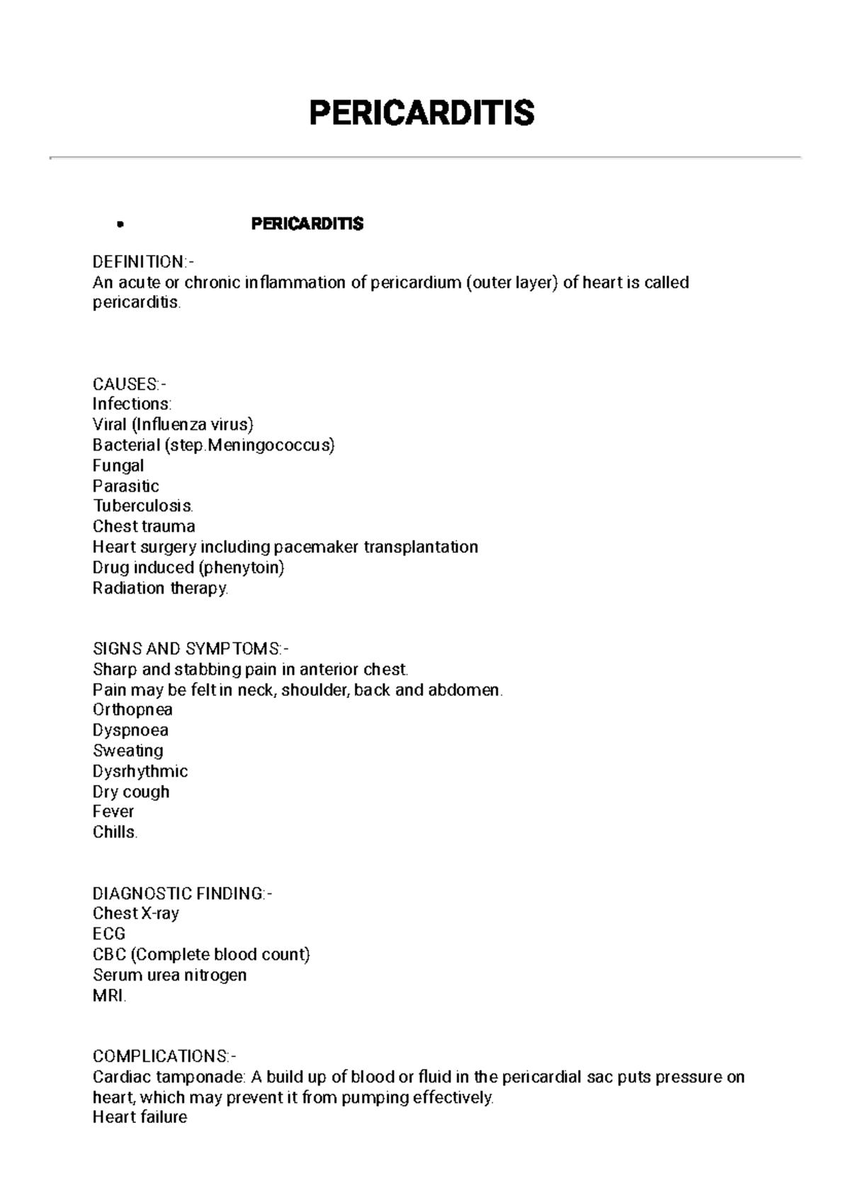Pericarditis - Hiii - PERICARDITIS PERICARDITIS DEFINITION:- An acute ...