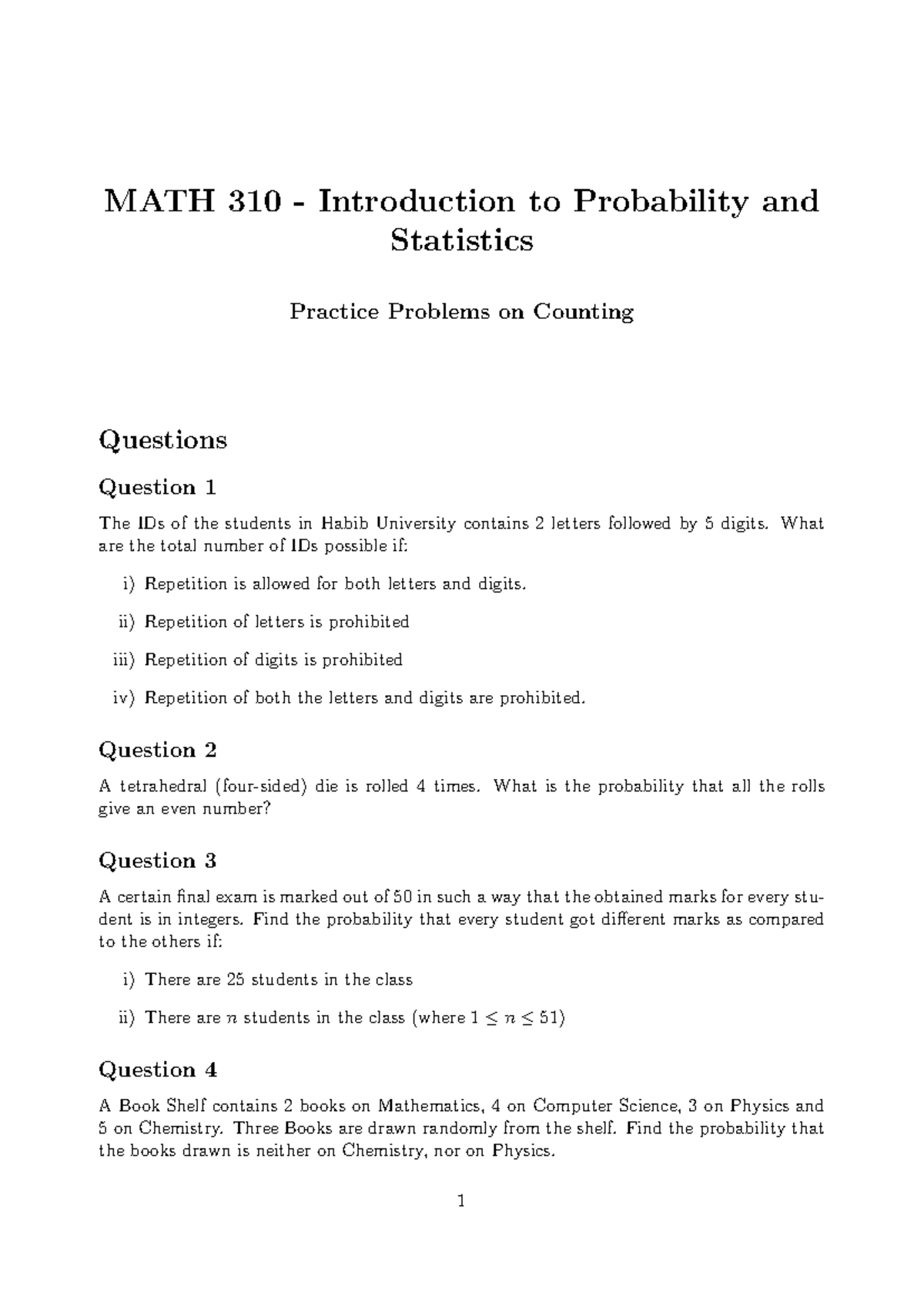 Practice Problem Set 3 - HEHE - MATH 310 - Introduction to Probability ...