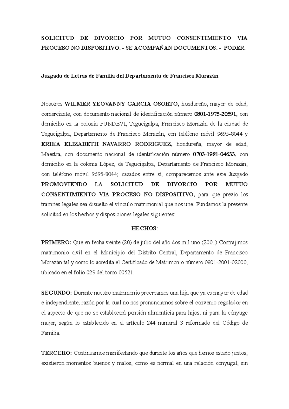 Divorcio Mutuo Consentimiento - SOLICITUD DE DIVORCIO POR MUTUO ...