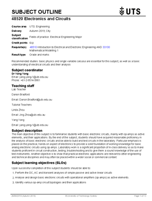 Electronics and Circuits SUBJECT OUTLINE - SUBJECT OUTLINE 48520 ...