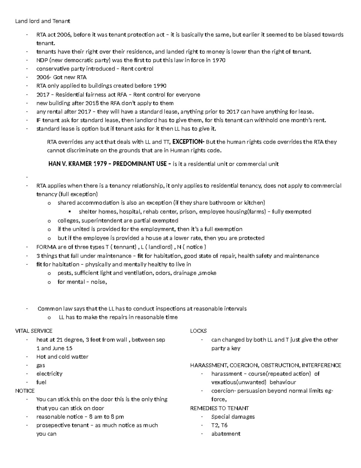 Land lord and Tenant - Notes - Land lord and Tenant RTA act 2006 ...