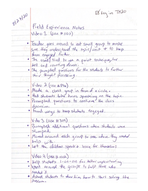 T-TESS Notes - 10/26/ CISE 4380 T-TESS Evaluation Notes (proficiency ...