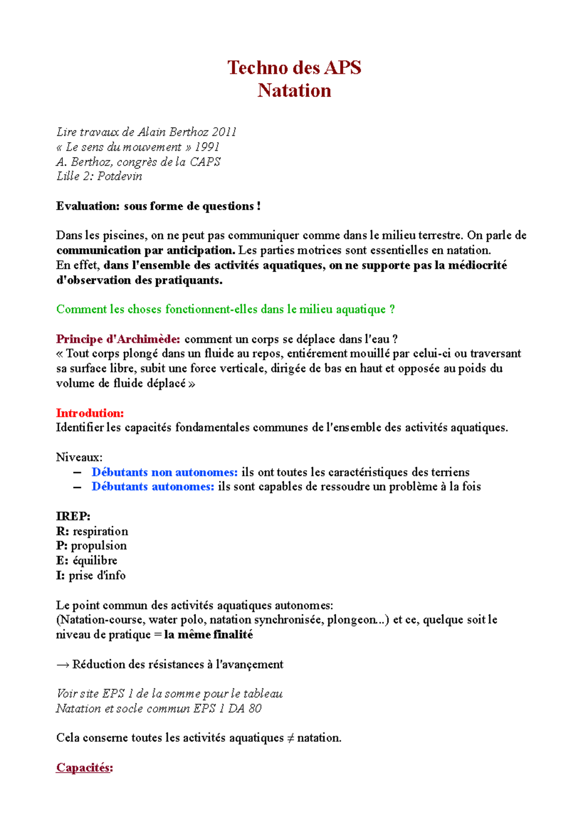 Natation - Cours Staps Amiens techno des aps - Techno des APS Natation ...