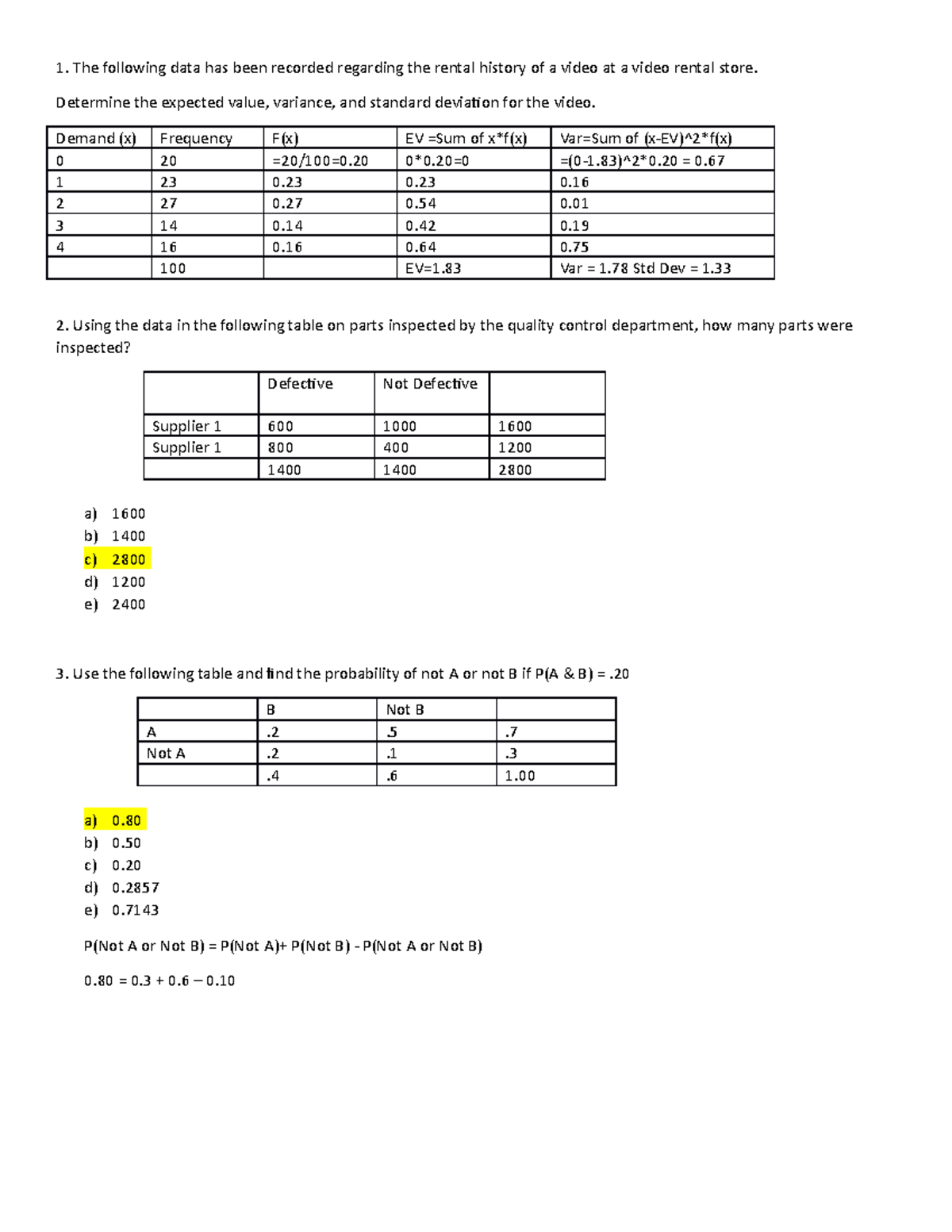 Exam 1 TA Review - mary schindlebeck - The following data has been ...