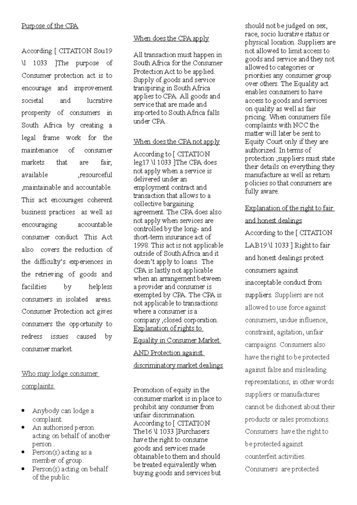 Purpose of the CPA - Notes About Consumer protection Act - Purpose of ...