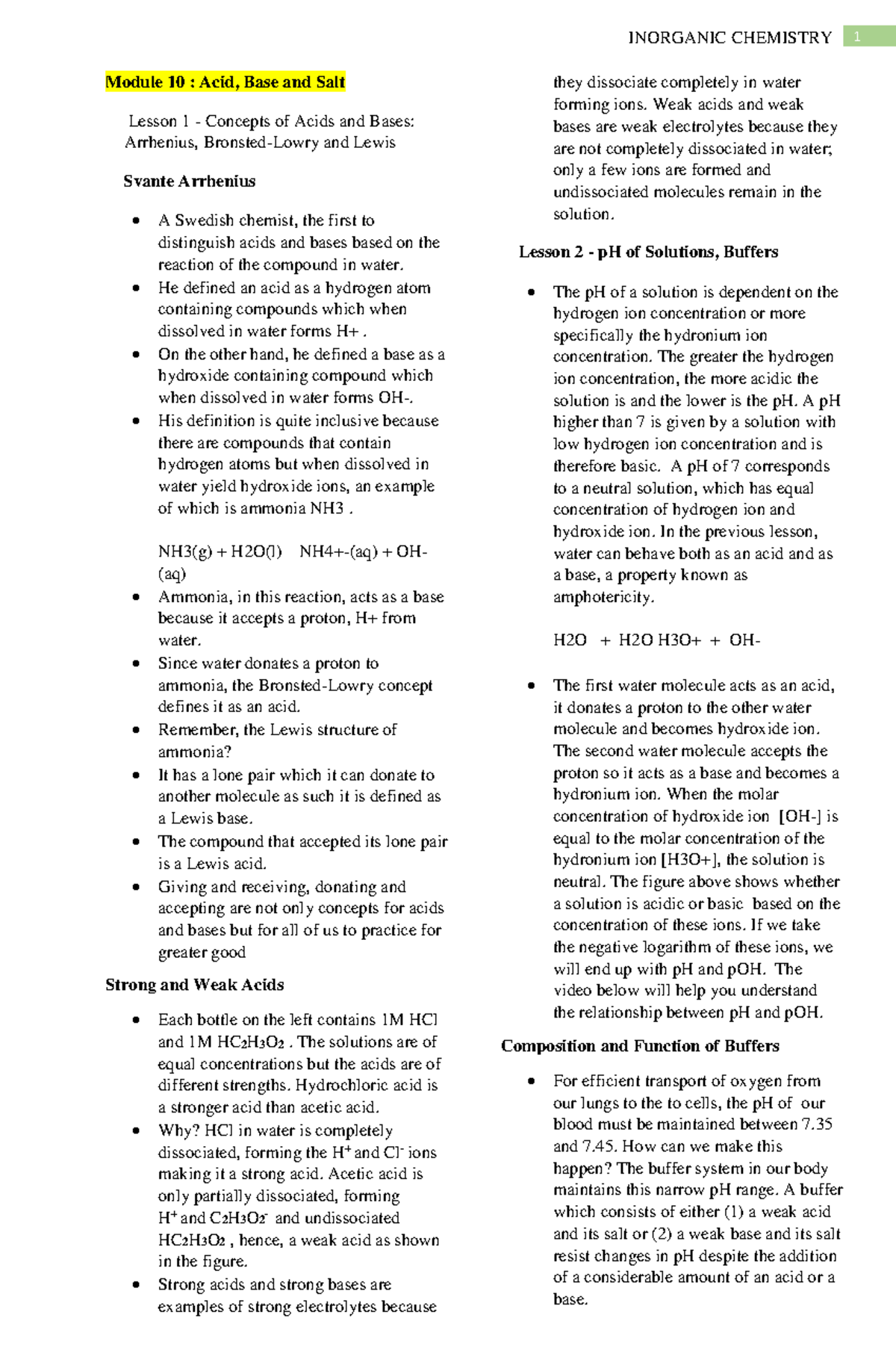 Inorganic Chemistry Module 10 - Medtech - Studocu