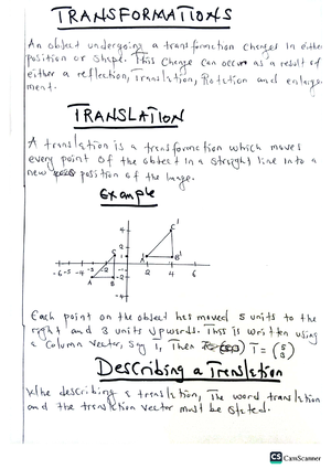 Transformation Answers - IGCSE Mathematics - CamScanner CamScanner ...