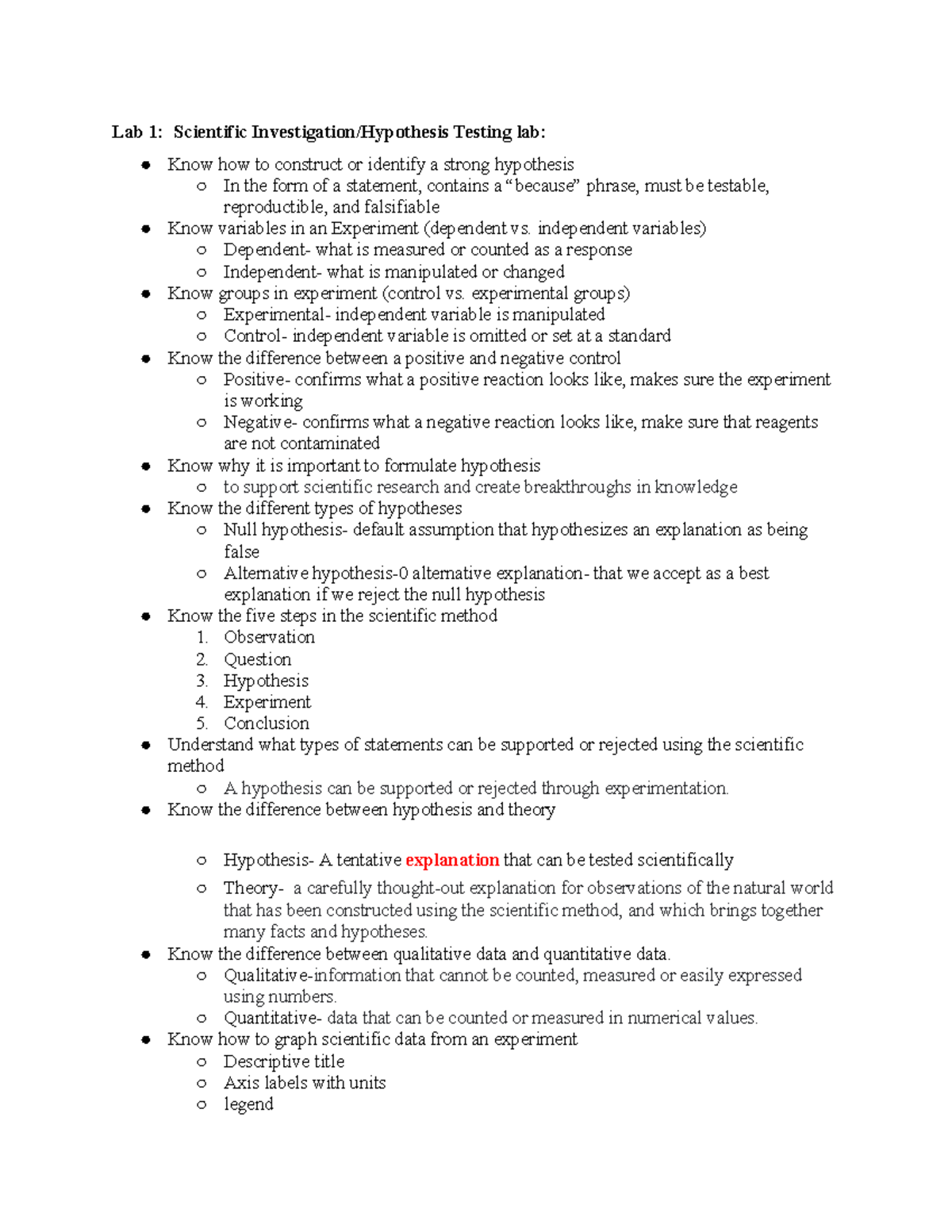 BIO-181L Midterm study guide - Lab 1: Scientific Investigation ...