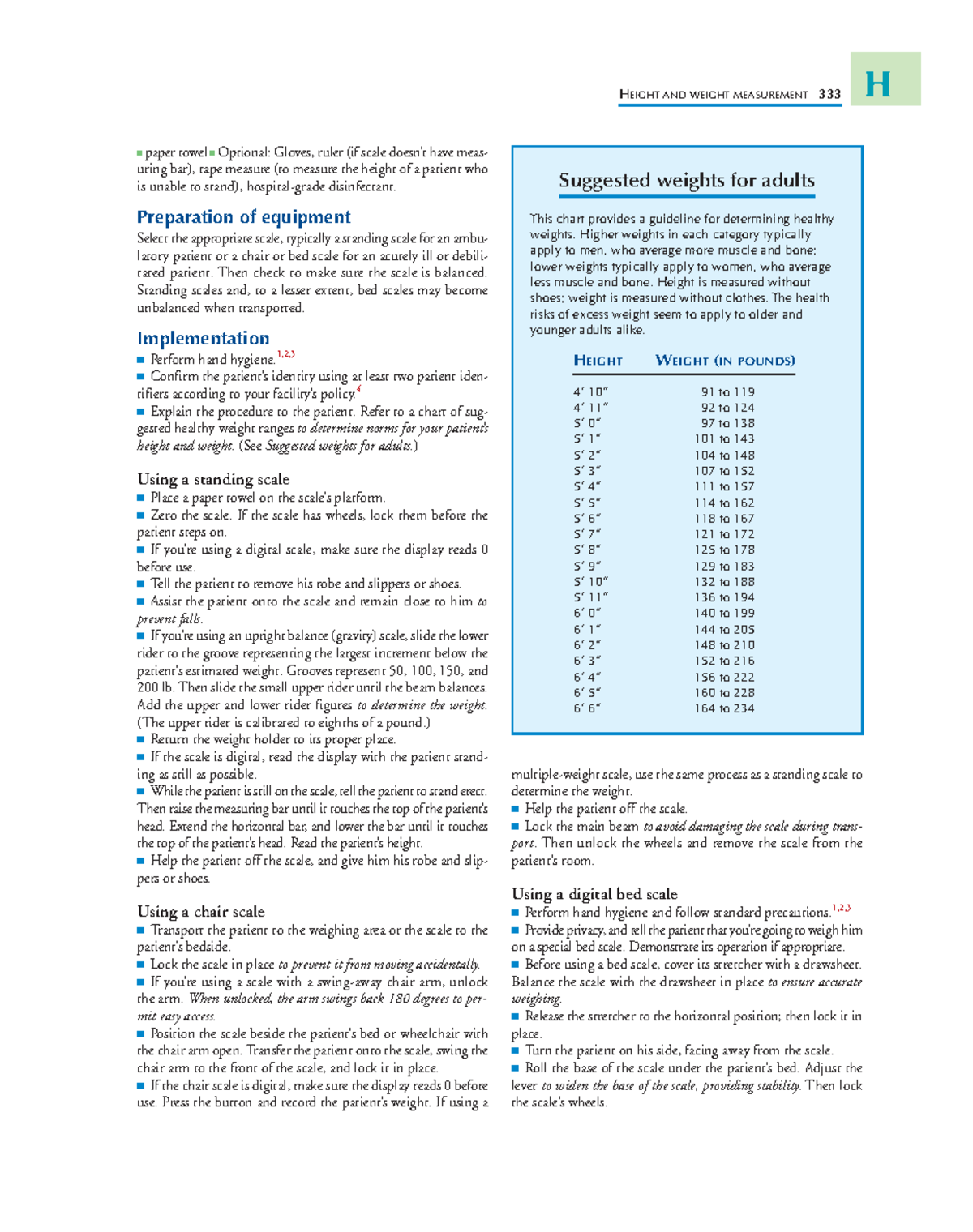 Nursing procedures 84 - HEIGHT AND WEIGHT MEASUREMENT 333 H Suggested ...