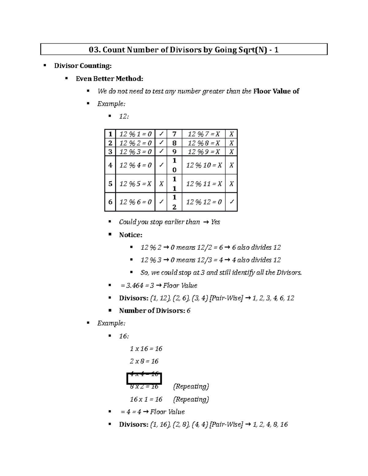 03. Count Number of Divisors by Going Sqrt(N) - 1 - 03. Count Number of ...