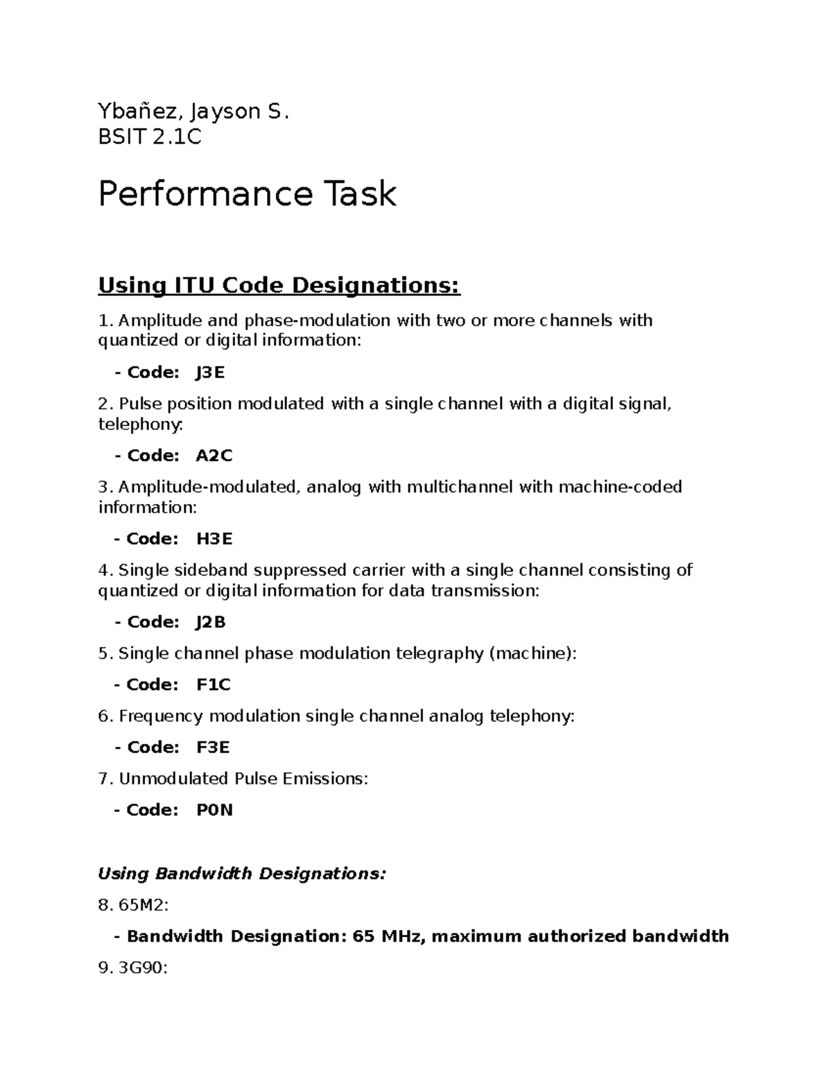 TP Pre Finals - 06 performance task 01 - Ybañez, Jayson S. BSIT 2 Performance Task Using ITU ...