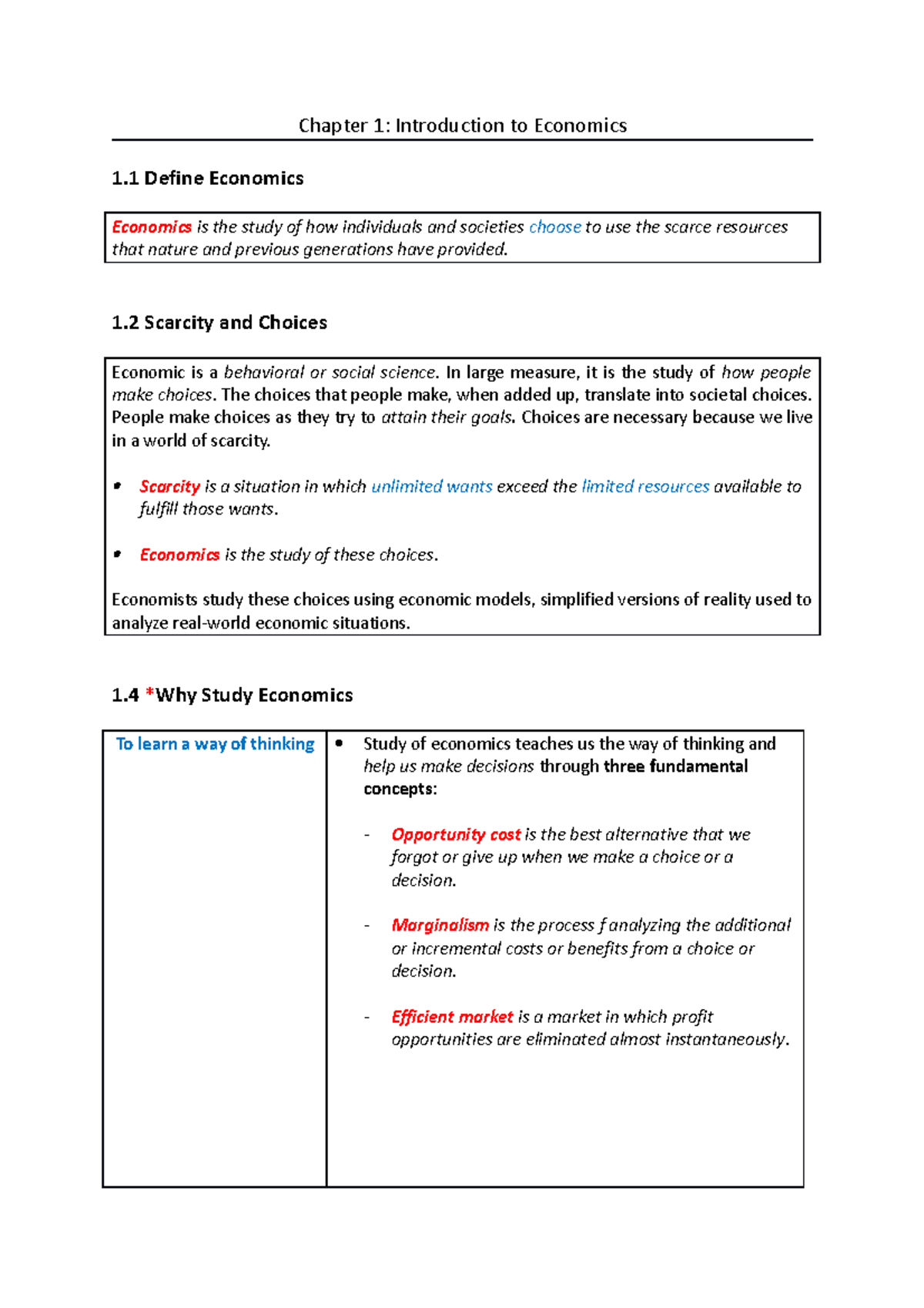 Chapter 1 (Economics) - Self-made comprehensive notes with best ...