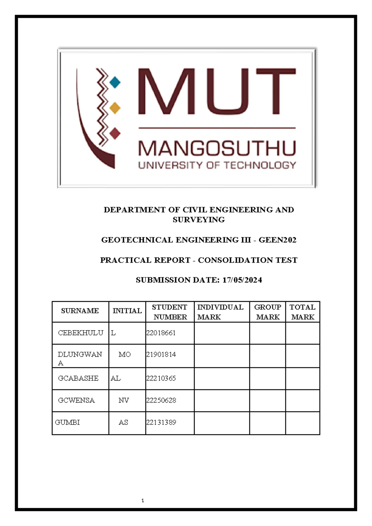 Consolidation TEST Report - DEPARTMENT OF CIVIL ENGINEERING AND ...