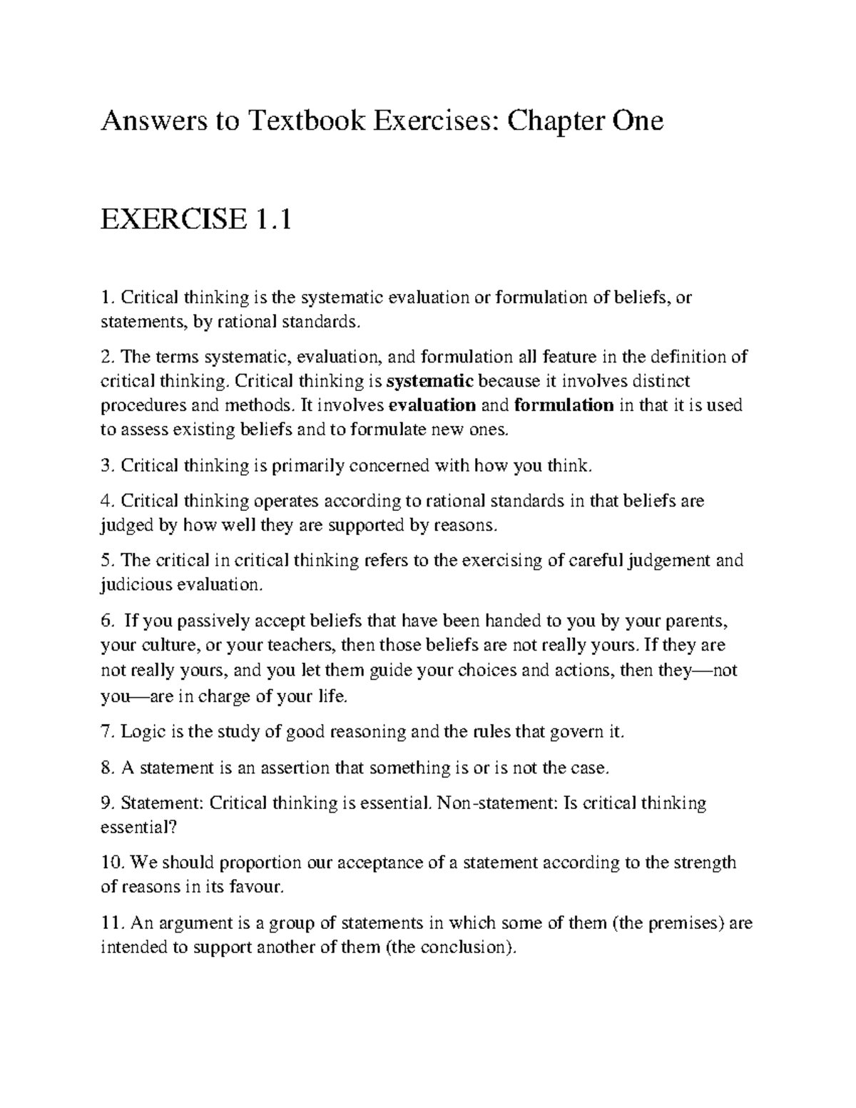 Answers-chp - sadadasd - Answers to Textbook Exercises: Chapter One EXERCISE 1. Critical ...