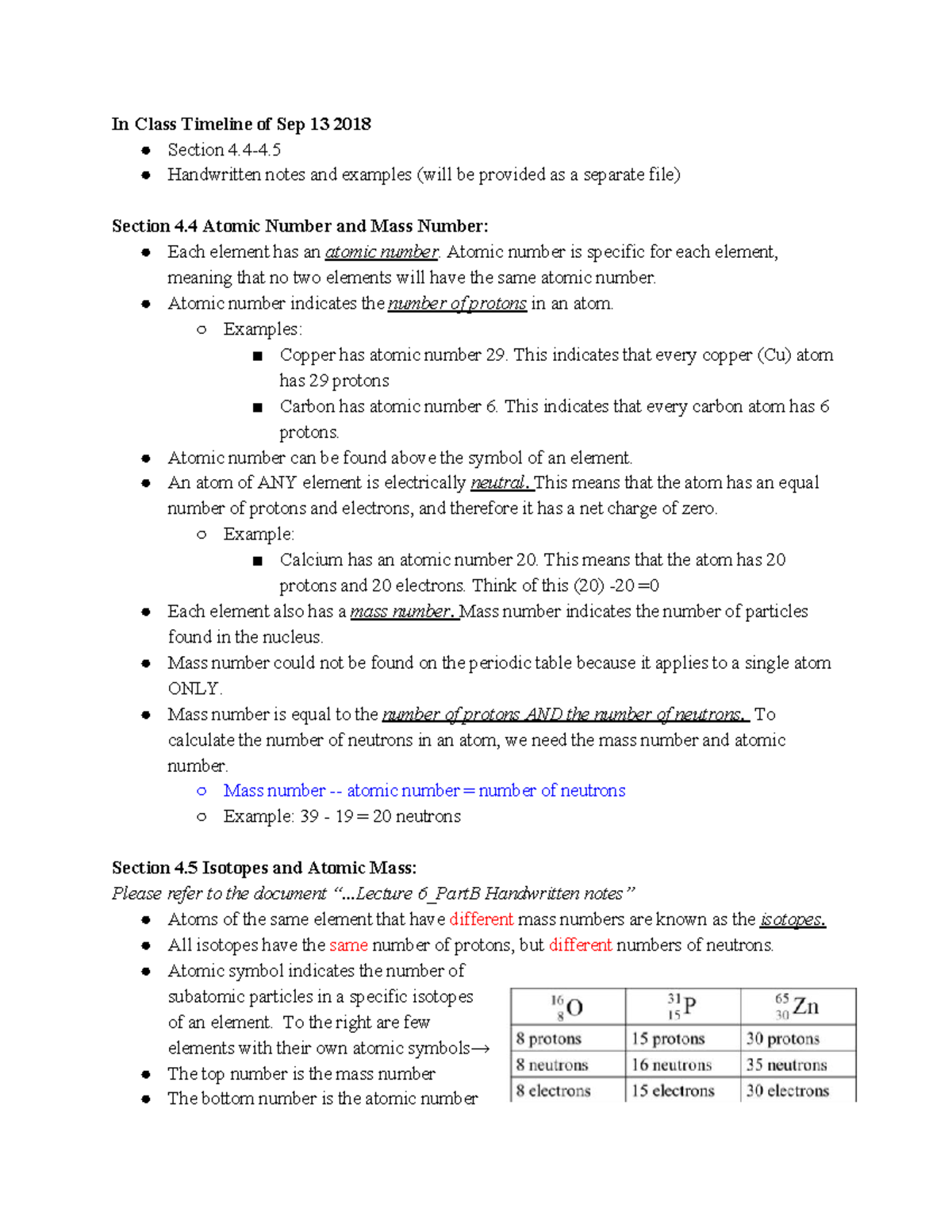 Section 4.4 Atomic number and mass number lecture notes - In Class ...