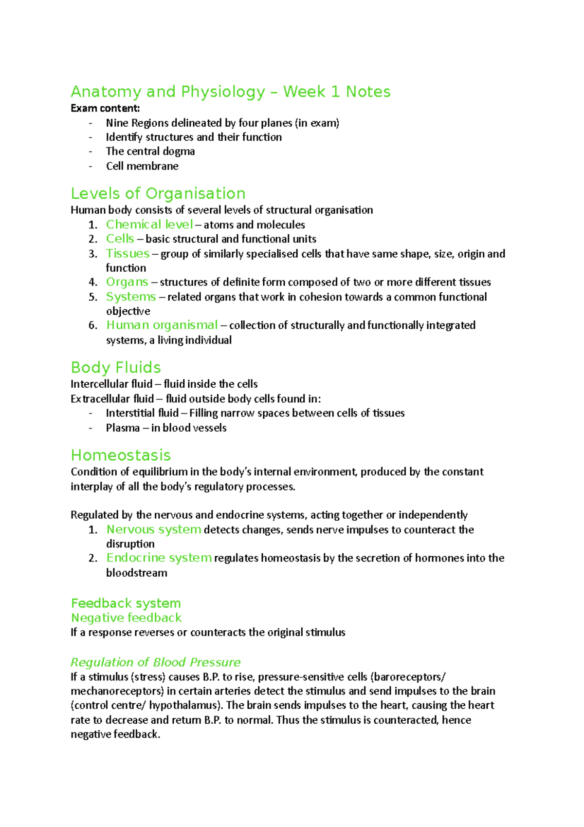 Anatomy and Physiology Notes - Part 1 - Anatomy and Physiology – Week 1 ...