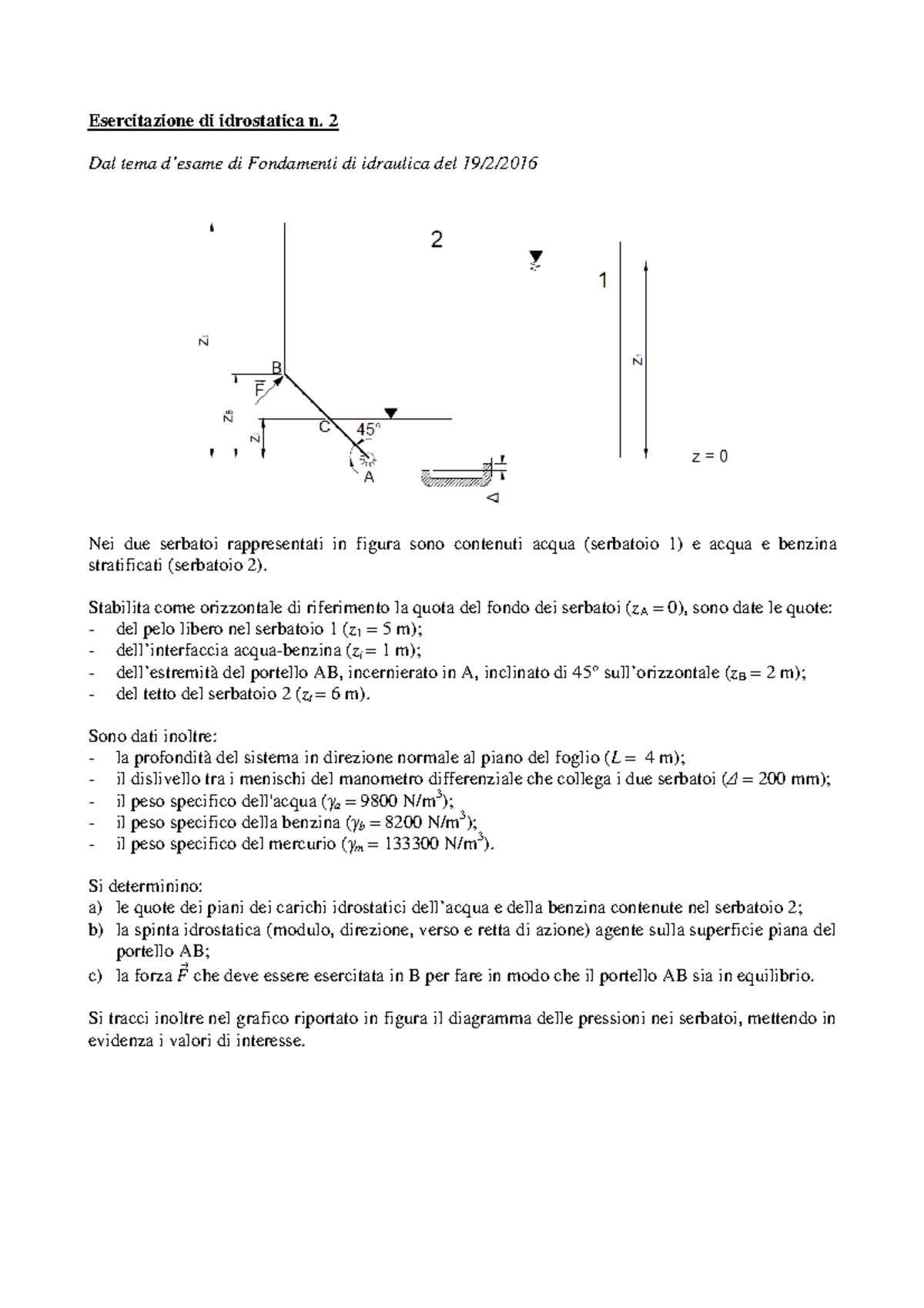 Idrostatica 2 - esercitazione di elementi di idraulica con soluzioni ...