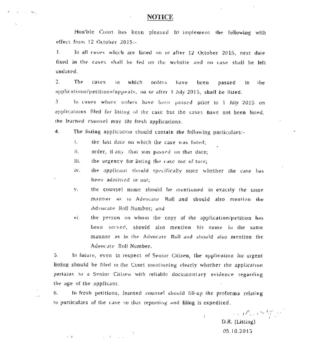 Notice listing proforma 14-10-15 - law - Studocu