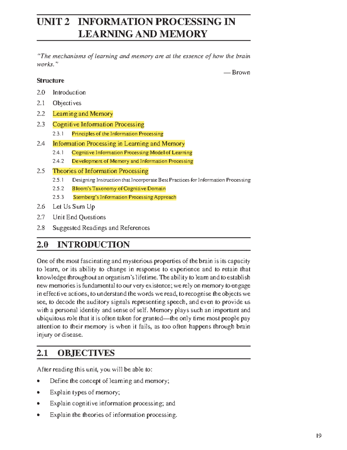 Unit-2 Information Processing in Learning & Memory - UNIT 2 INFORMATION ...
