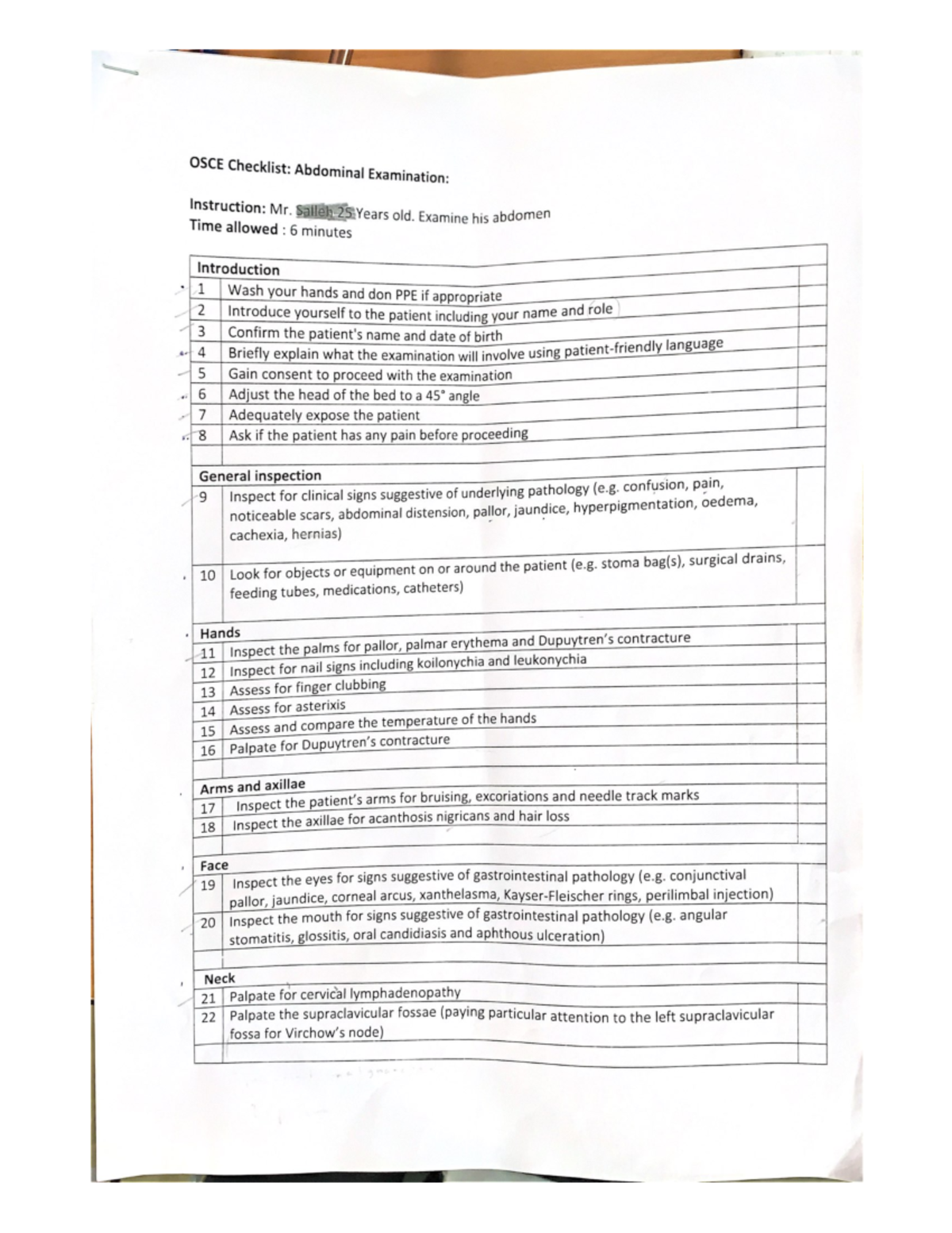 OSCE Checklist Abdominal Examination - Commercial Law - MSU Malaysia ...