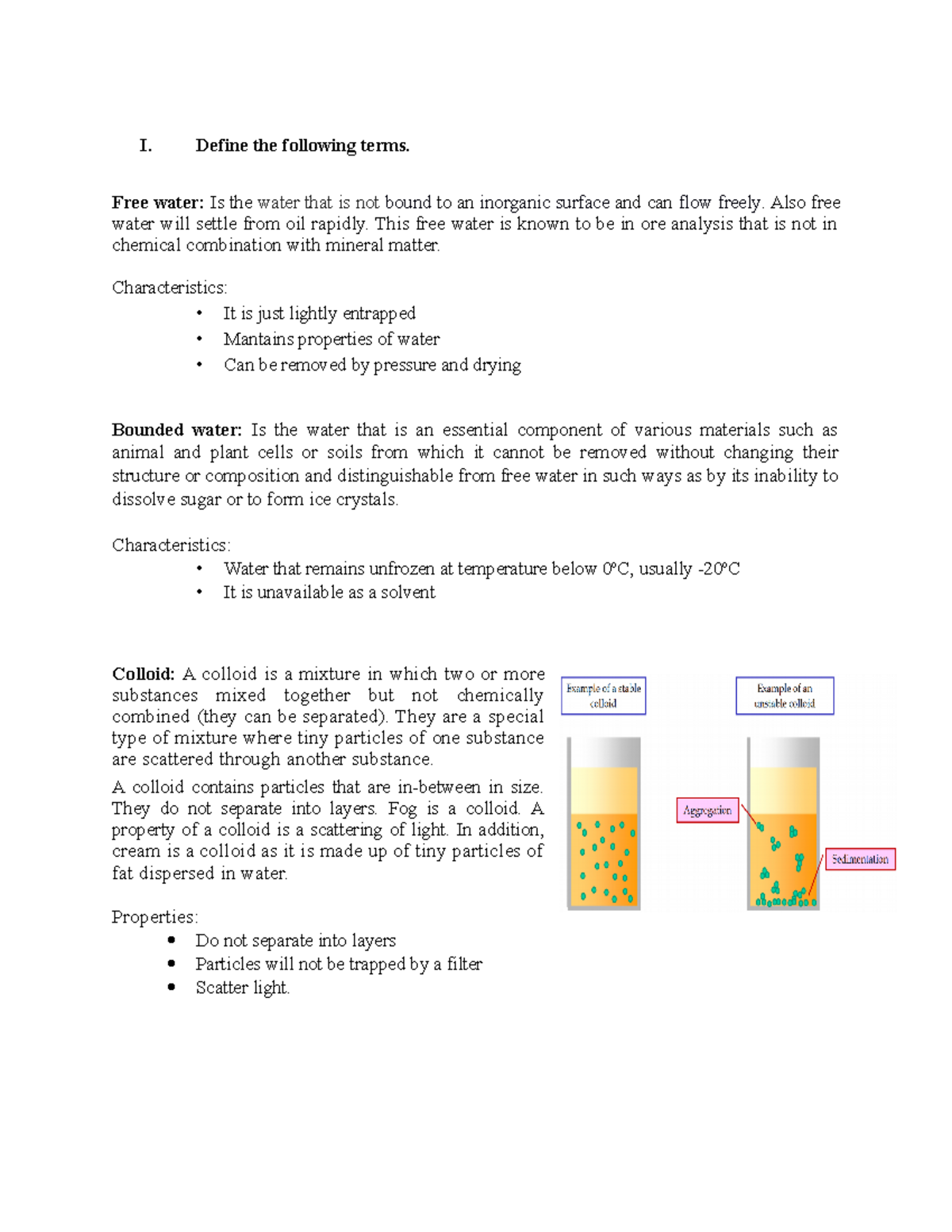 Water Activity Chemistry - I. Define the following terms. Free water ...