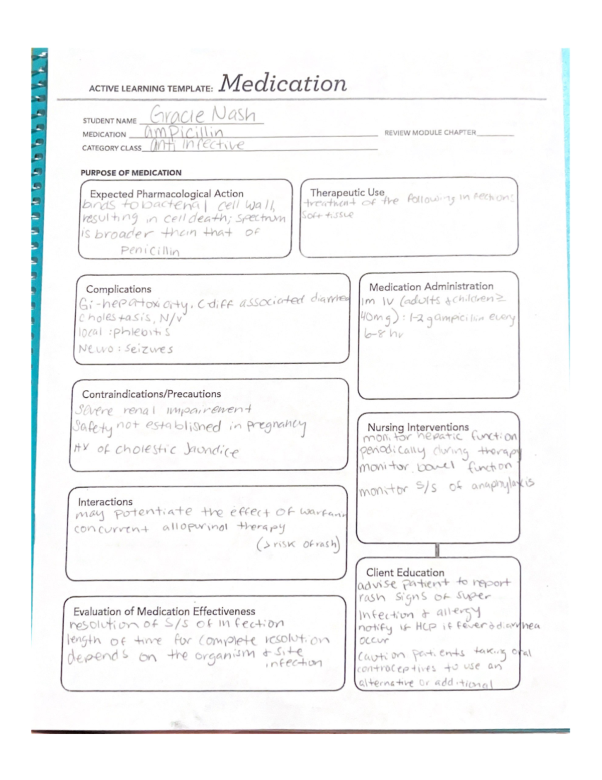Ampicillin - med card - NRSG 3192 - Studocu