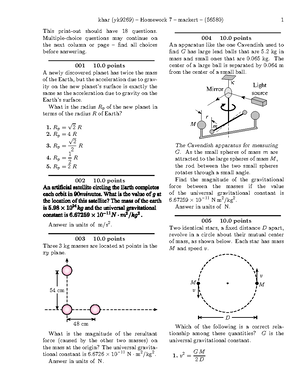 PHY 301 HW #7-solutions - This print-out should have 18 questions. Multiple-choice questions may ...