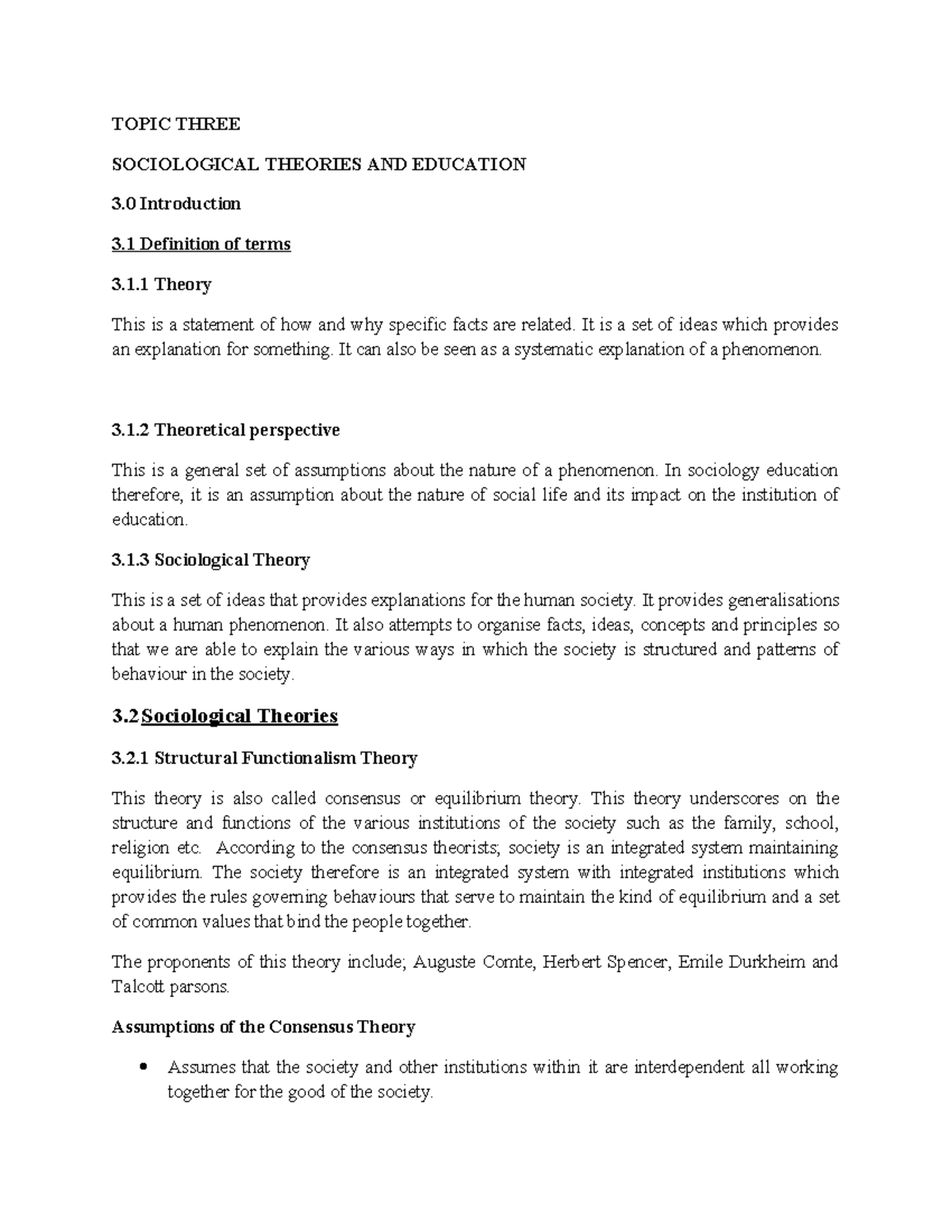 Topic Three - It has useful information - TOPIC THREE SOCIOLOGICAL ...