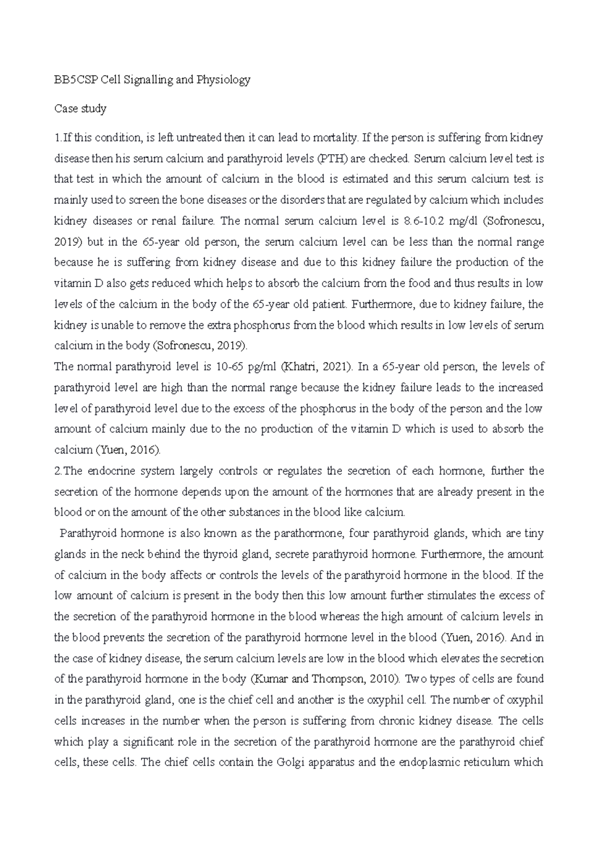 Today Case Study Cell Signalling and Physiology - BB5CSP Cell ...