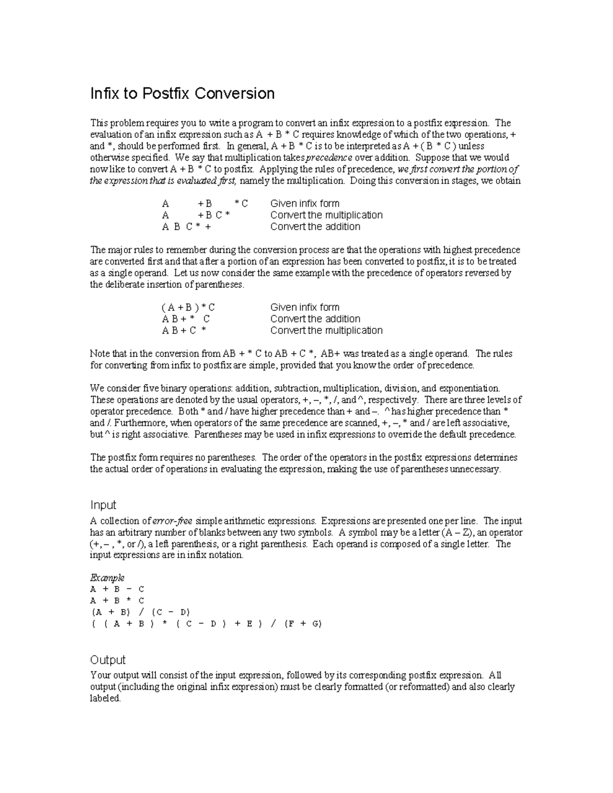 Infix 2Postfix - Infix to Postfix Conversion This problem requires you ...