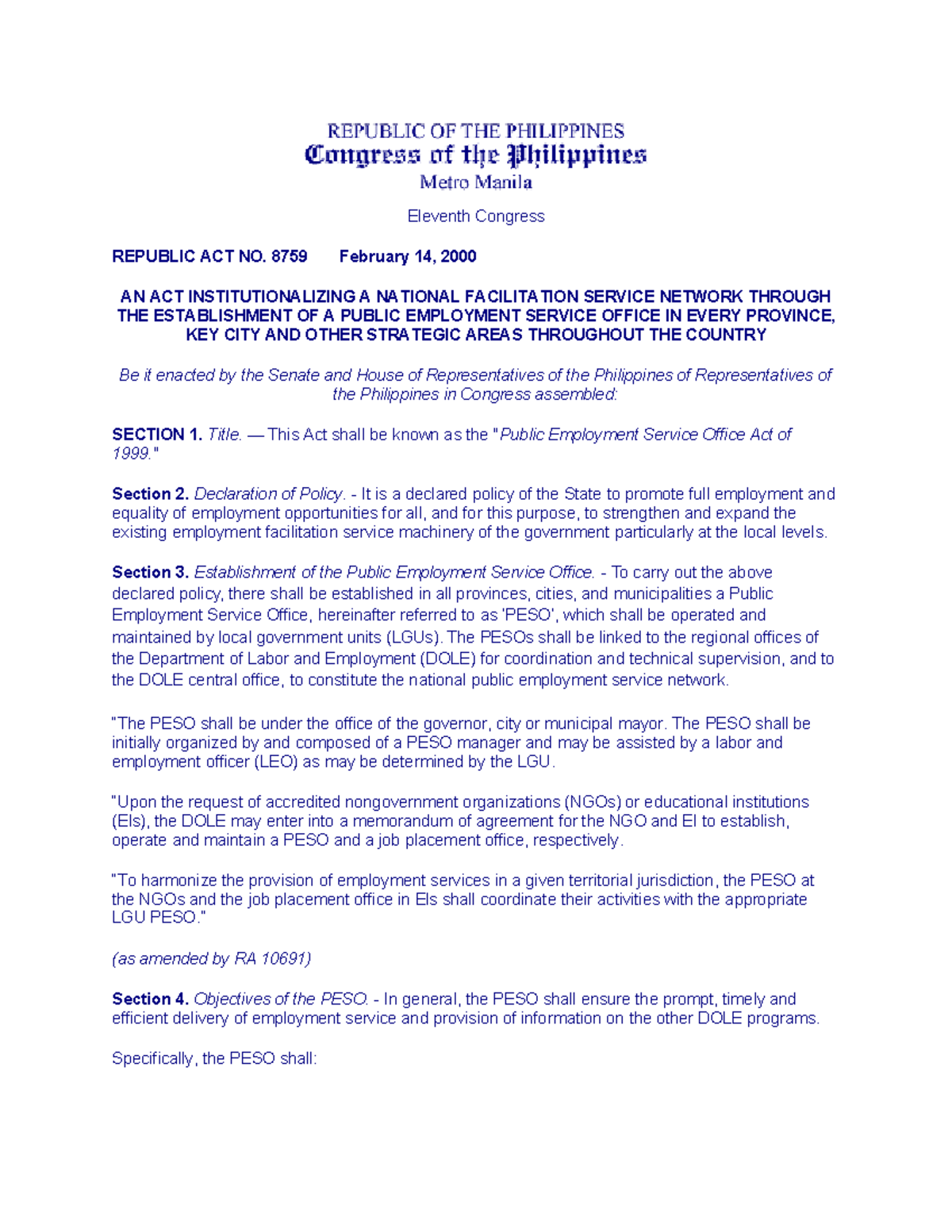 R.A. No. 8759, as amended by R.A. No. 10691 - Eleventh Congress ...