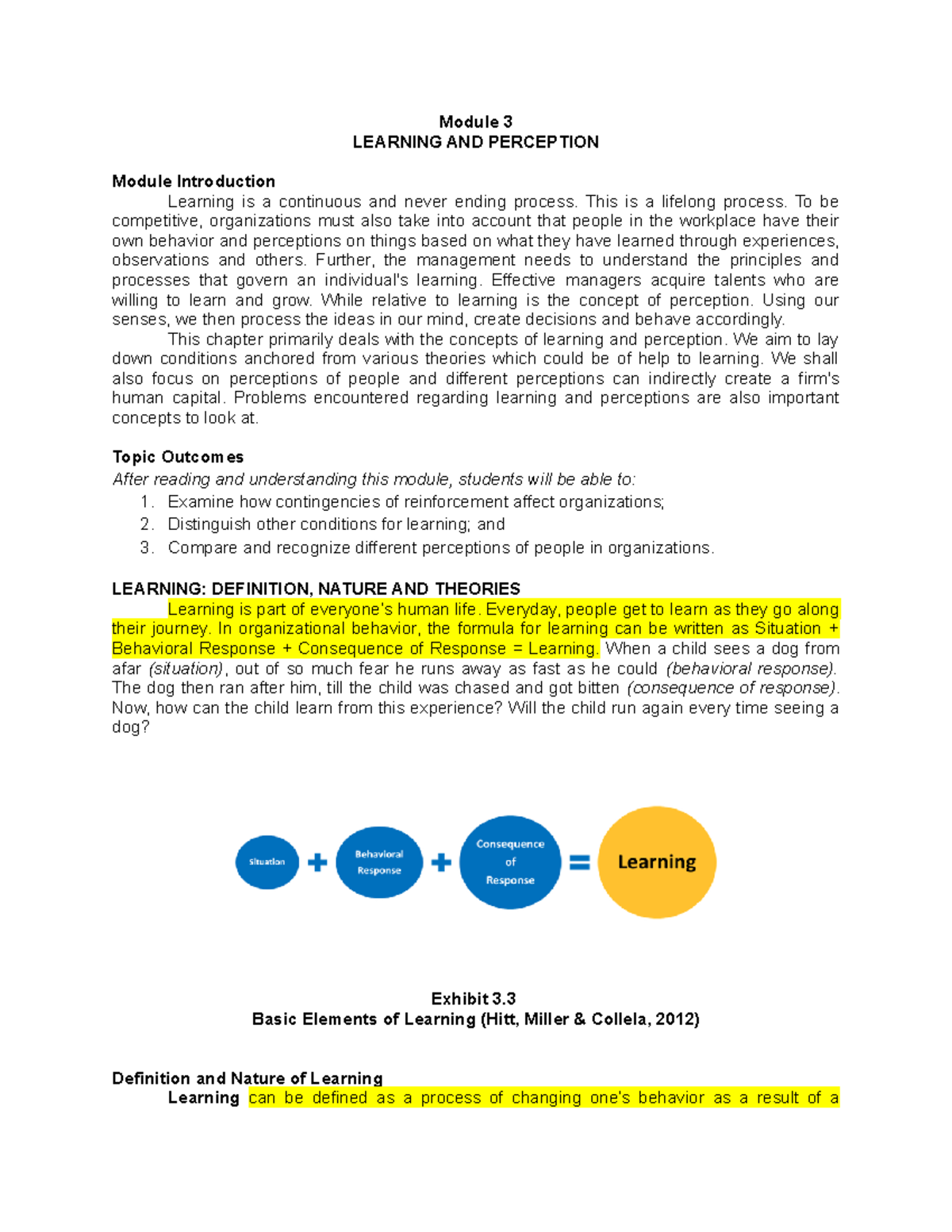 Chapter 3 Learning and Perception - Module 3 LEARNING AND PERCEPTION ...