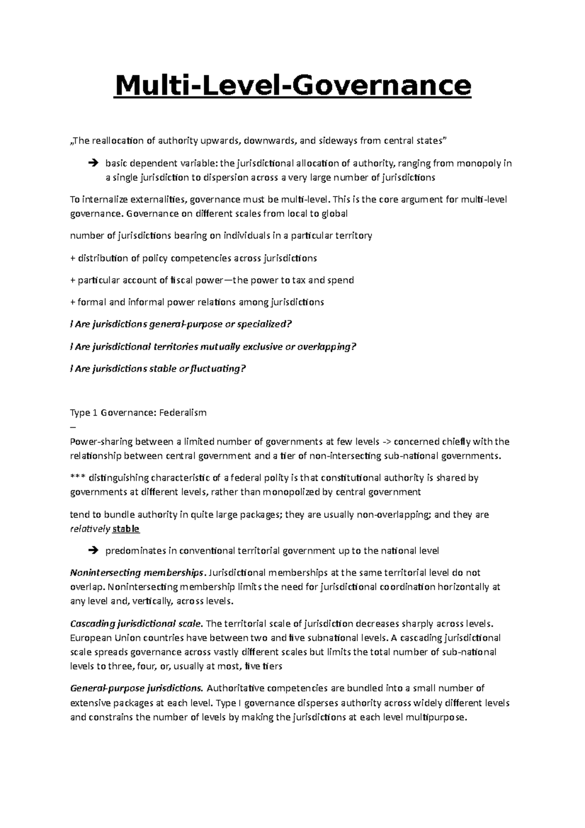 Multi Level Governance - Multi-Level-Governance „The reallocation of ...