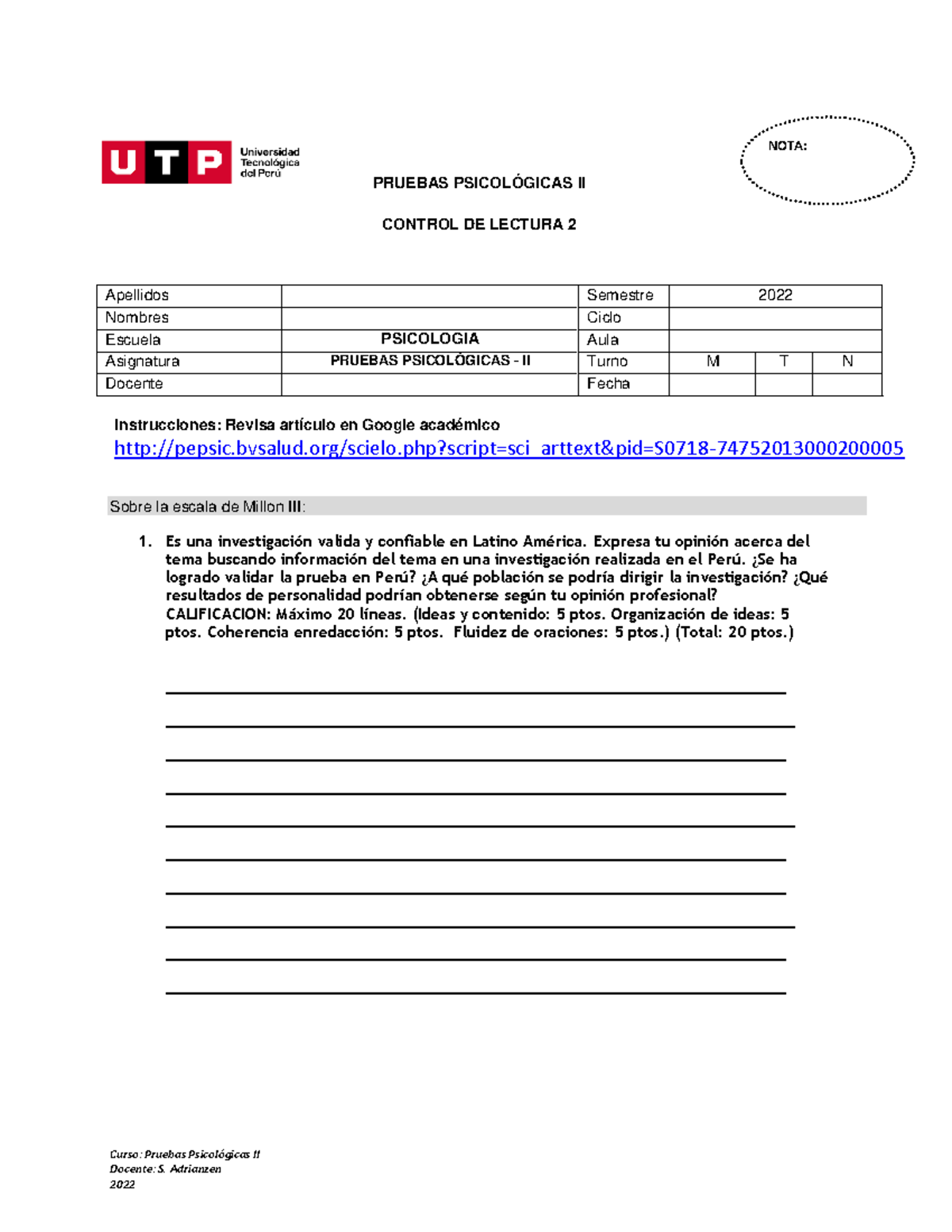 S15.s1 Material - CL 2 UTP - Curso: Pruebas Psicológicas II Docente: S ...