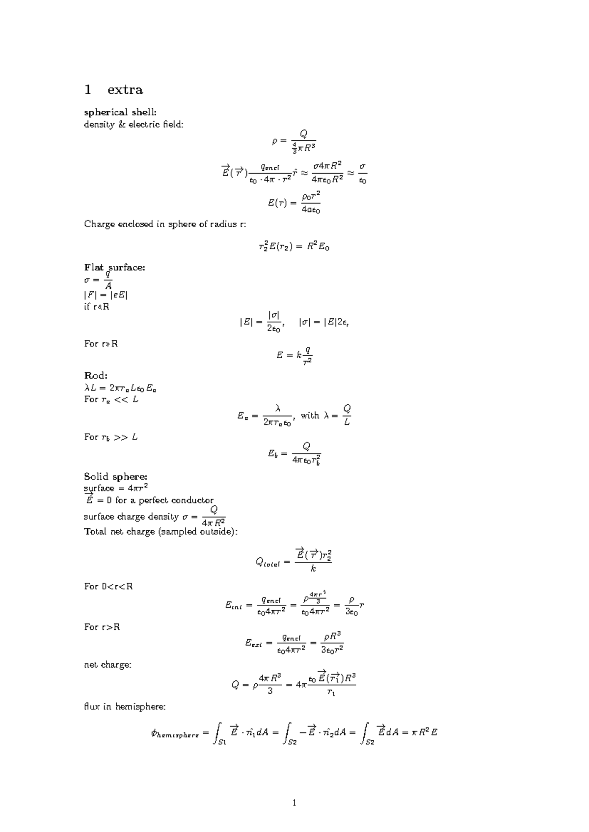 Electricity Magnetism Formulas - 1 extra spherical shell: density ...