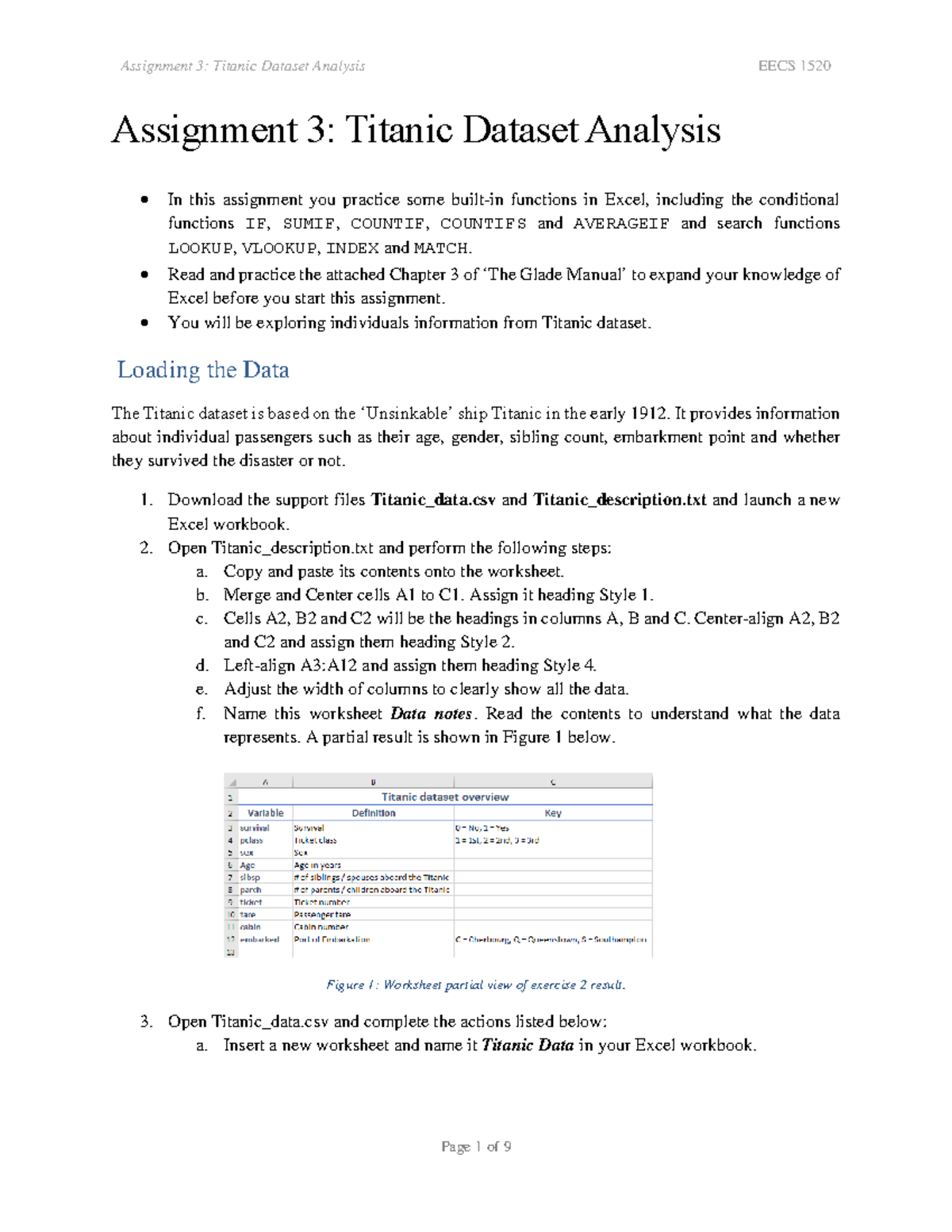 Assignment 3 - H - Assignment 3: Titanic Dataset Analysis In this assignment you practice some ...
