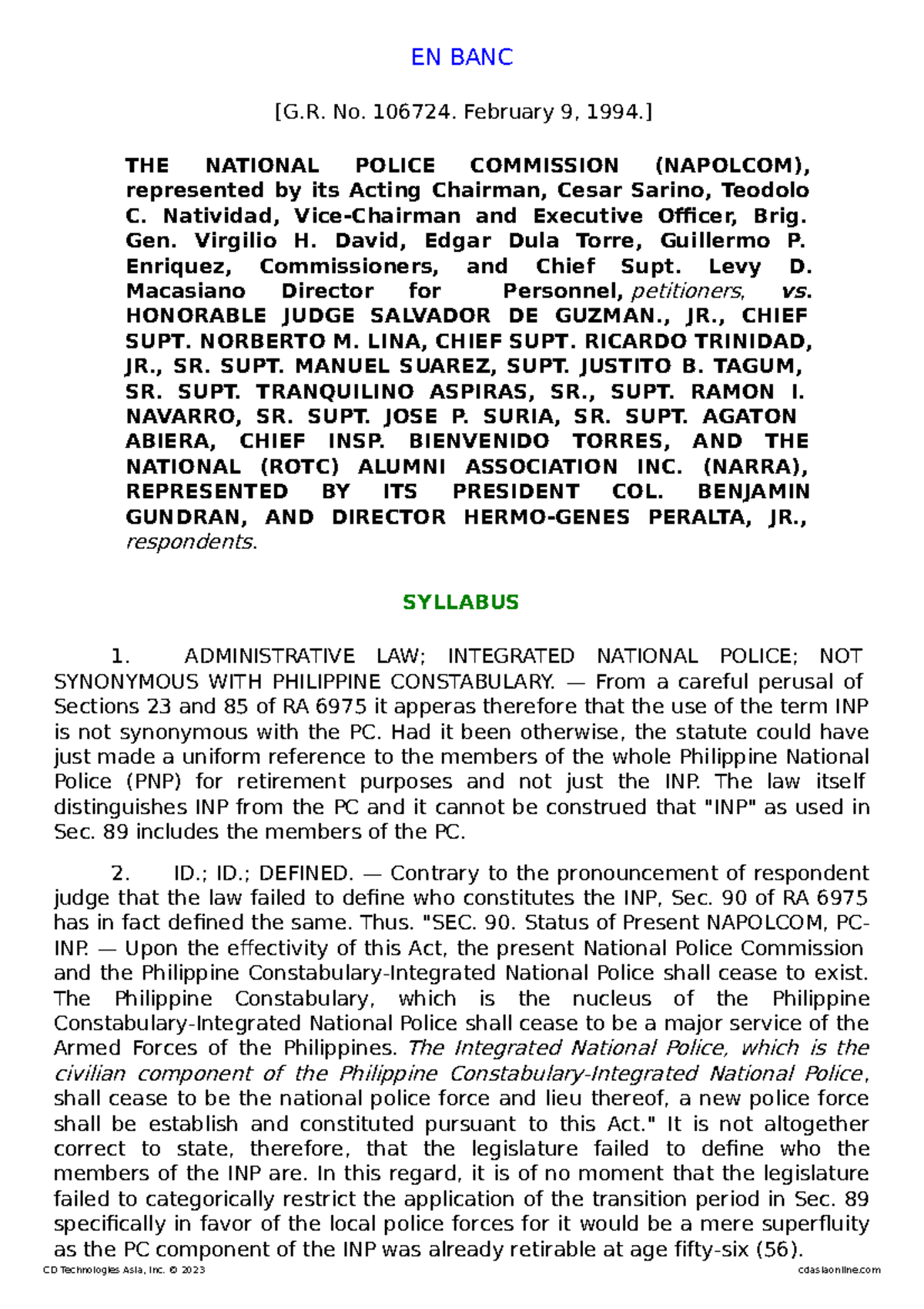 127319-1994- Napolcom v - EN BANC [G. No. 106724. February 9, 1994 ...