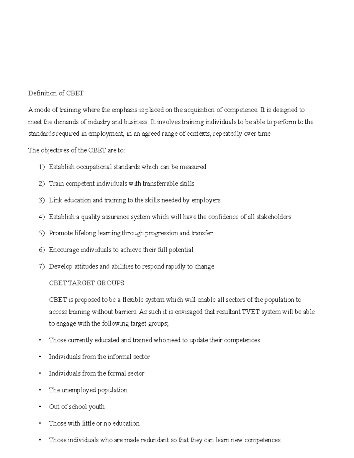 CBET Assignment - study materials - Definition of CBET A mode of ...