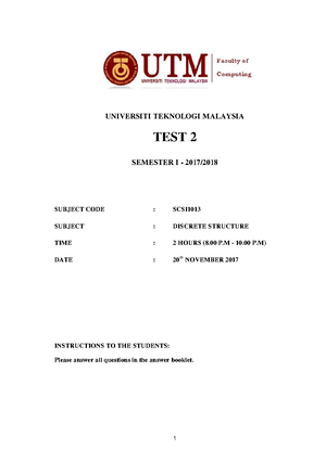 Discrete Structure Tutorial 4 All questions and answers - UTM - Studocu
