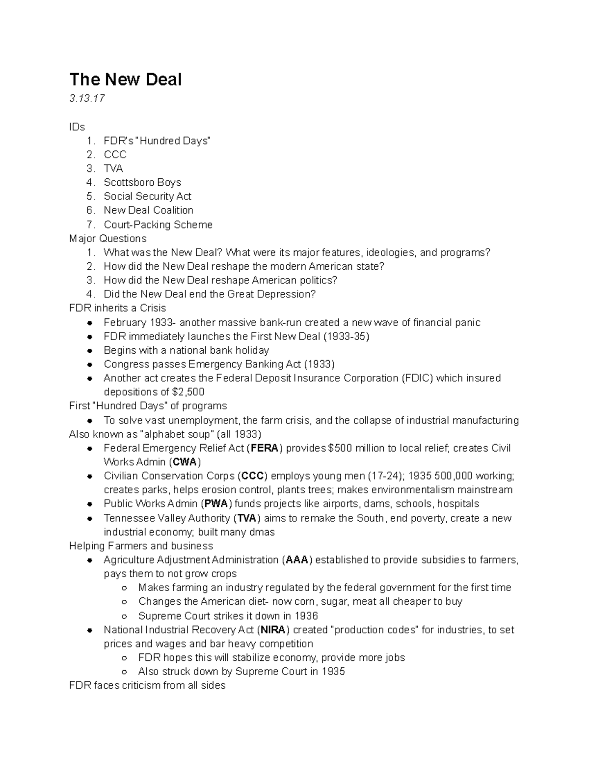 The New Deal - the new deal notes - The New Deal 3. IDs 1. FDR’s ...
