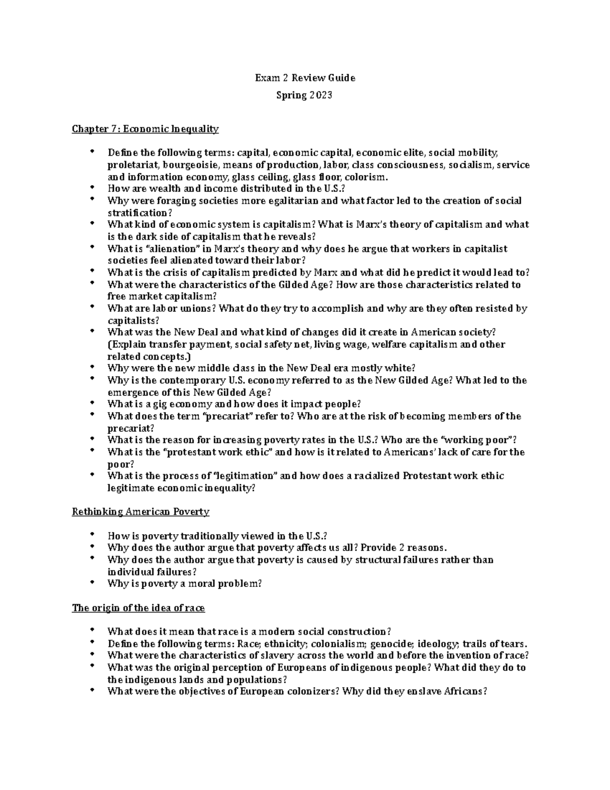 Exam 2 Review Guide SP2023(1) - Exam 2 Review Guide Spring 2023 Chapter ...