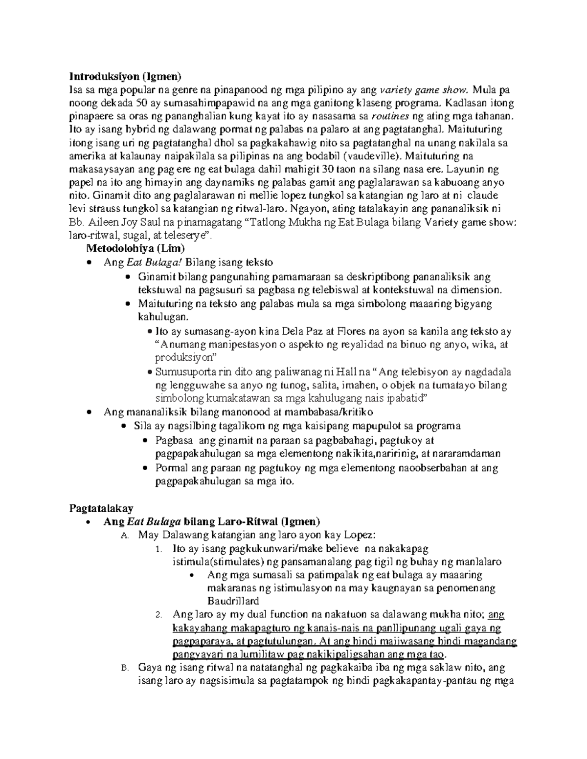 [L Cfilia] Presentasyon Group 5 Outline - Introduksiyon (Igmen) Isa sa ...