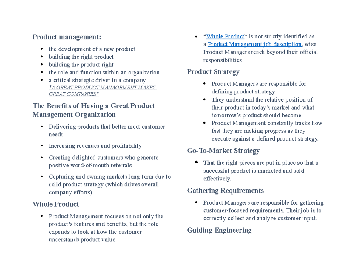 Product management - this is just a summary - Product management: the ...
