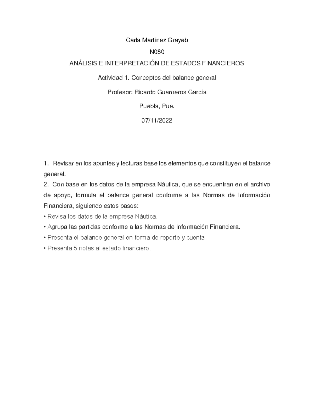 Carla+1+balances - actividad 1 CONCEPTOS DEL BALANCE GENERAL - Carla ...