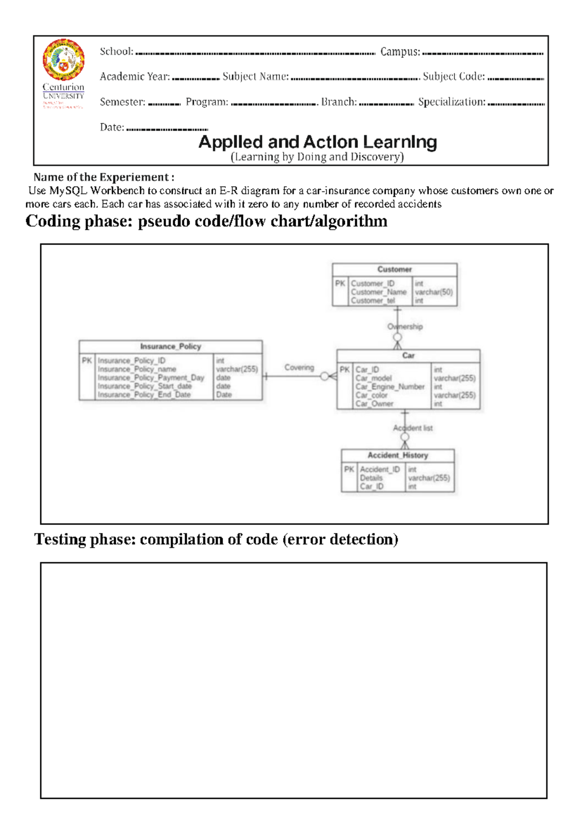 Database Creation Experiment Use Mysql Workbench To Construct An E R Diagram For A Car