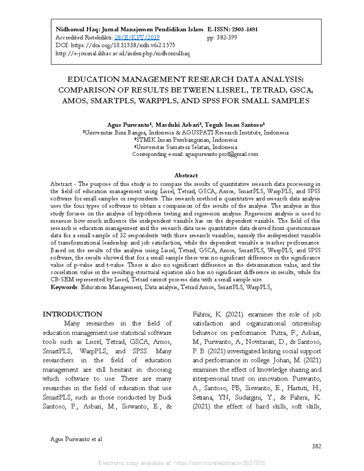 SSRN-id3937205 - something - Agus Purwanto et al 382 Nidhomul Haq ...