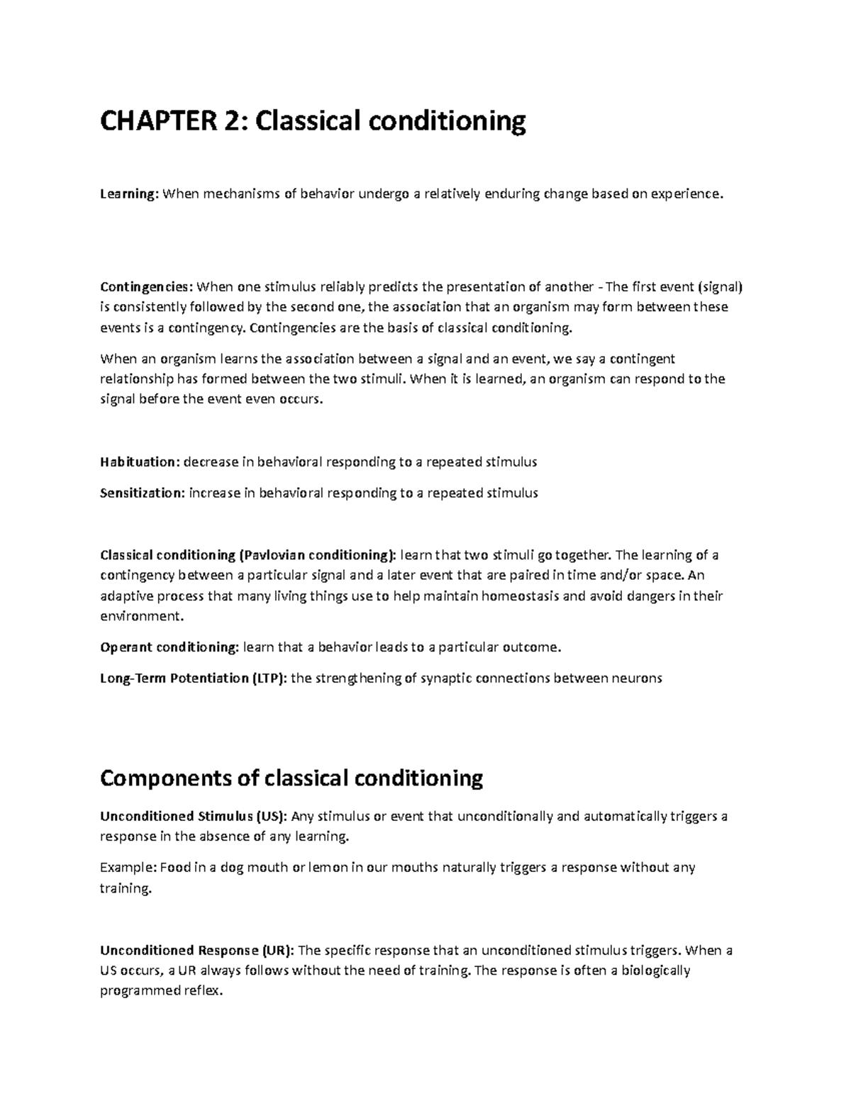 Chapter 2-Classical Conditioning - CHAPTER 2: Classical conditioning ...