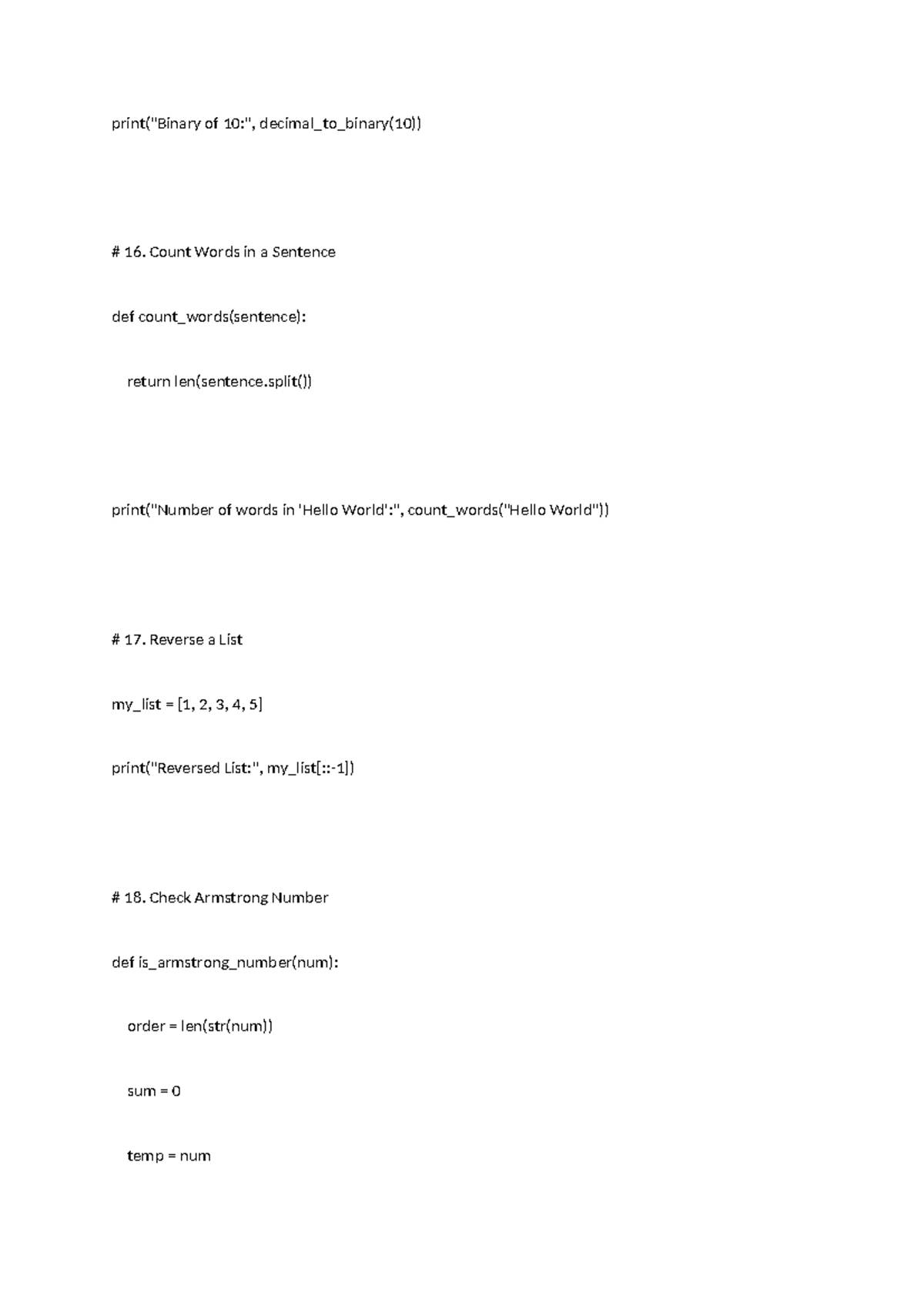 Python Programming - sample program - EXS3EPP - print("Binary of 10:", - Studocu