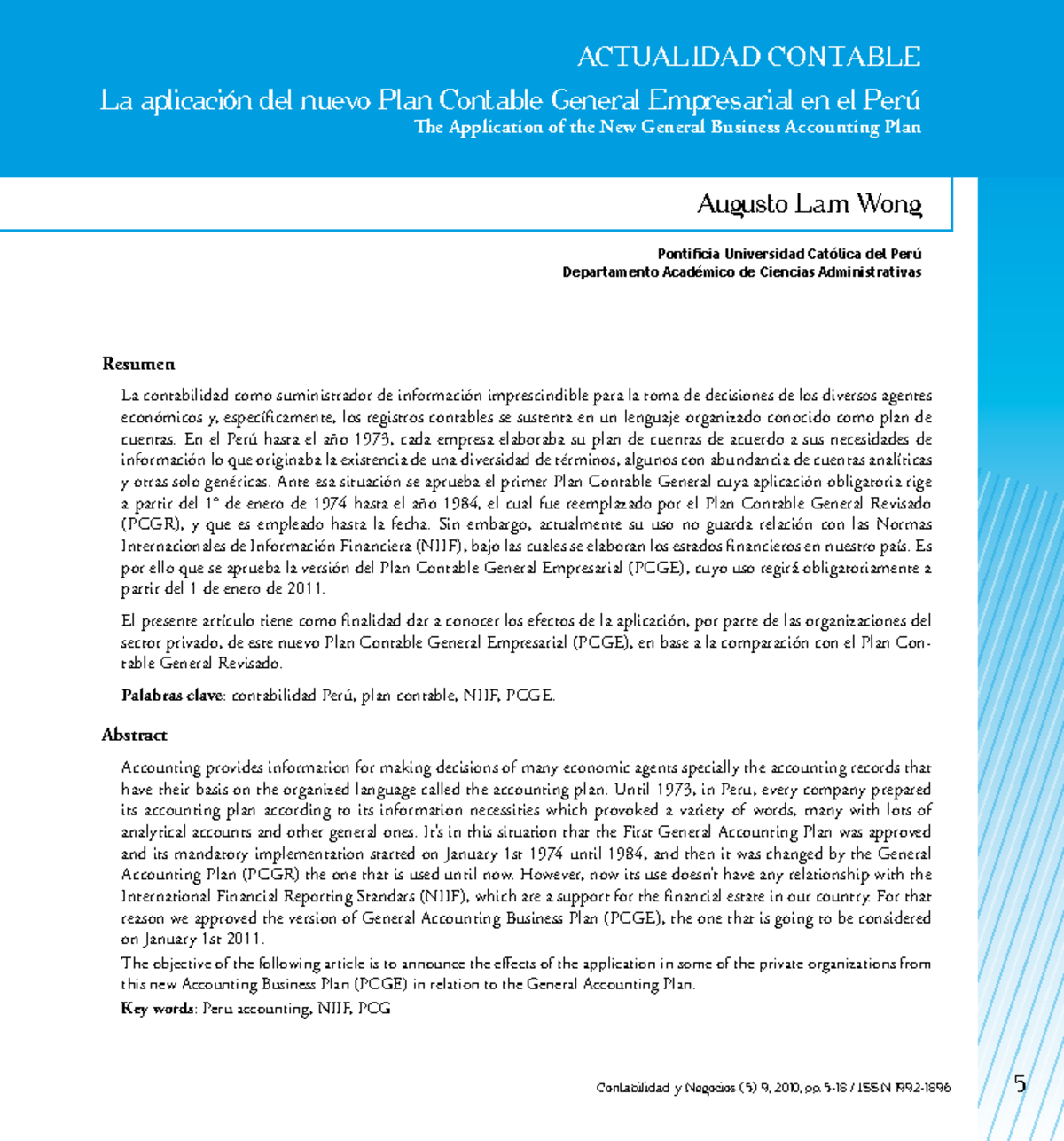 Aplicación DEL PLAN Contable General Empresarial EN EL PERU ...