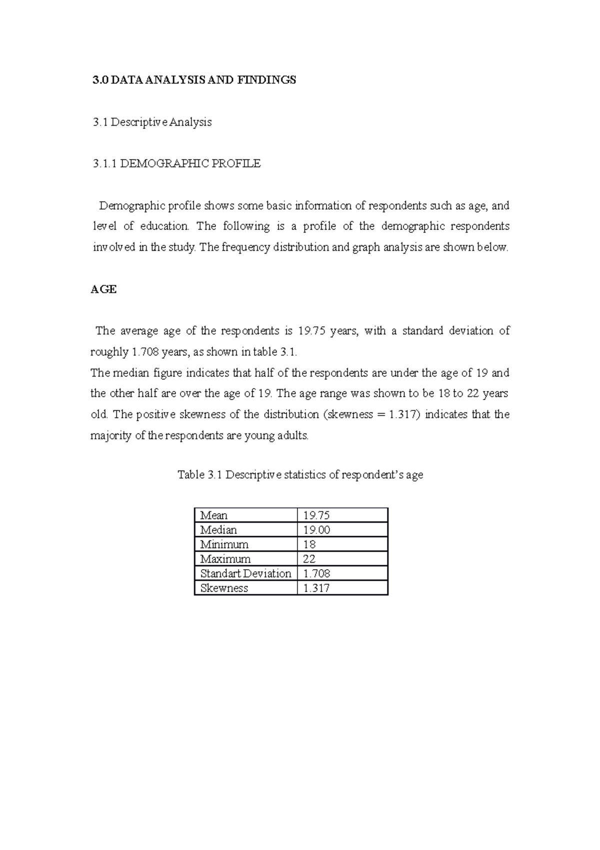 STA 104 Assignment - reference for everyone - 3 DATA ANALYSIS AND FINDINGS 3 Descriptive ...
